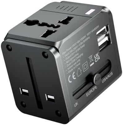 Universal Travel Adapter, AUNNO International Travel Plug Adapter with 2 USB Ports, All in One ...